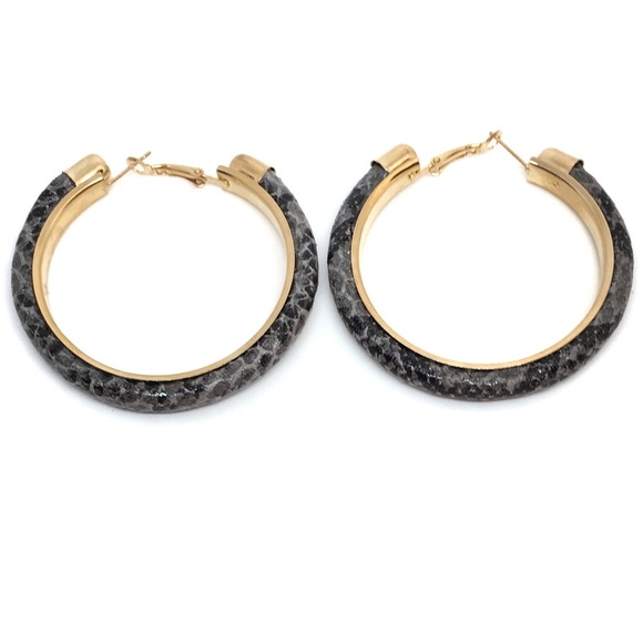 Jewelry | Boho Gray Gold Snakeskin Metal Hoop Earrings | Poshmark